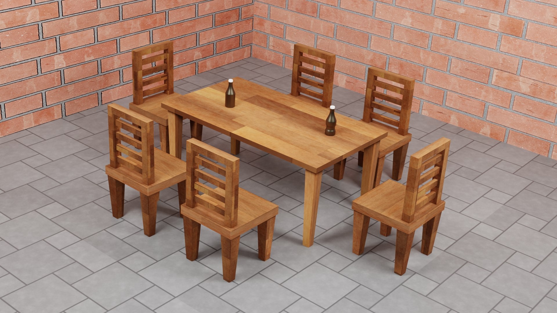 Low Poly Wooden Dining Table Set With Dining Chair 3D Model ...