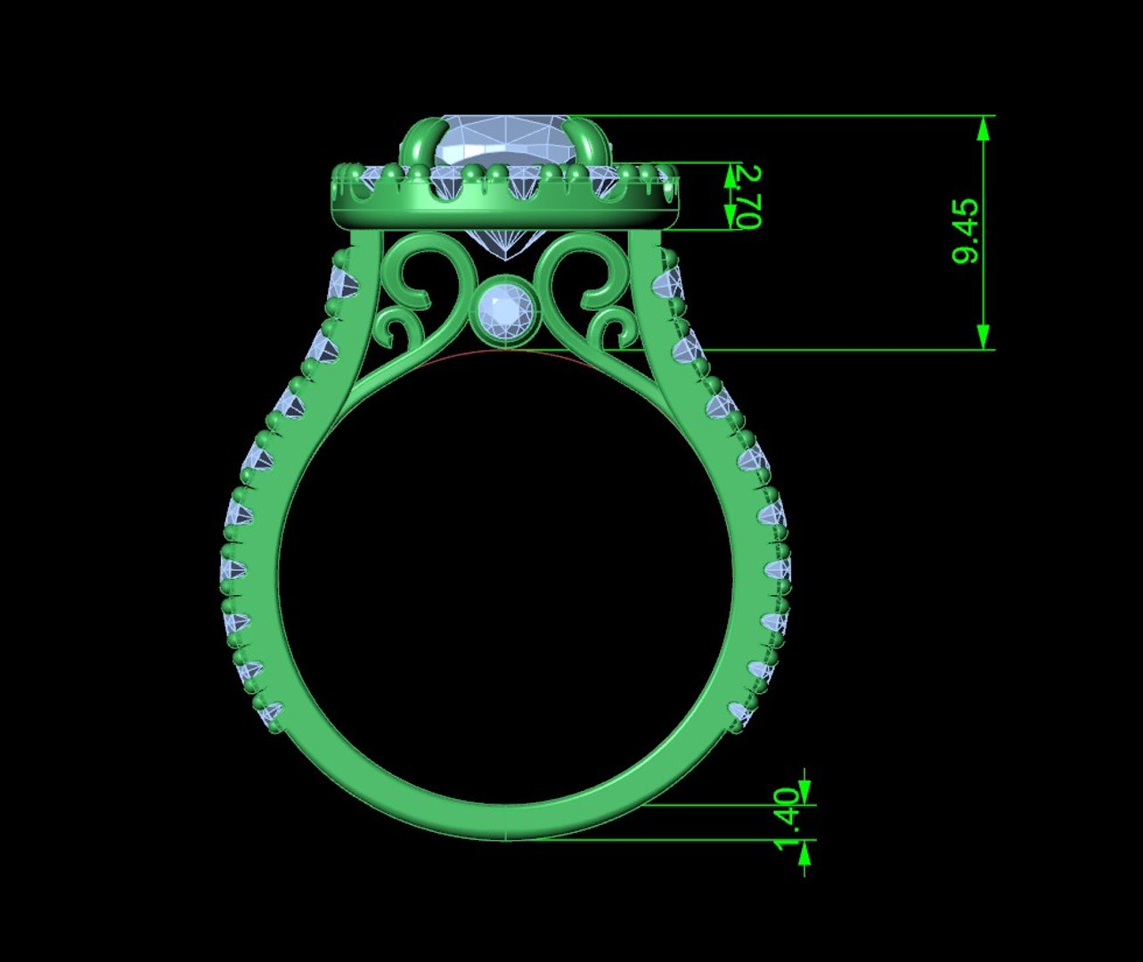 Halo Diamond Cushion Cut Engagement Ring CAD Design-O-1-109 3D Print ...
