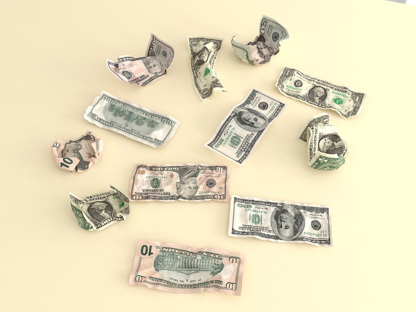 Crumpled Money 3d Model