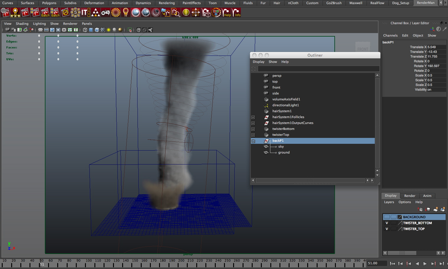3d simulated animation tornado model