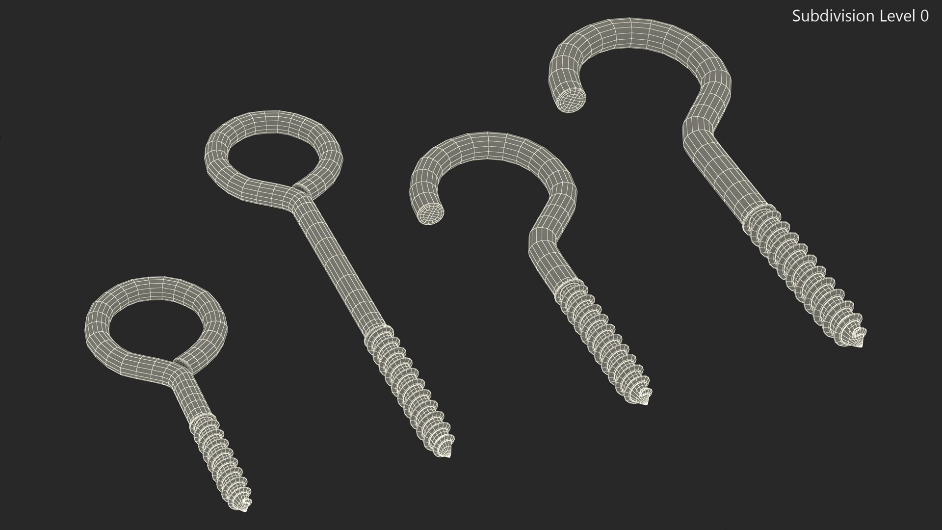 Assorted Metal Screw Hooks Set Black 3D Model - TurboSquid 2217940