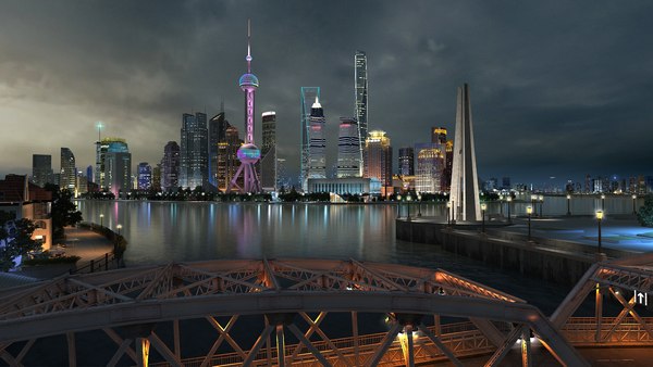 3D Shanghai night scene model - TurboSquid 1867994