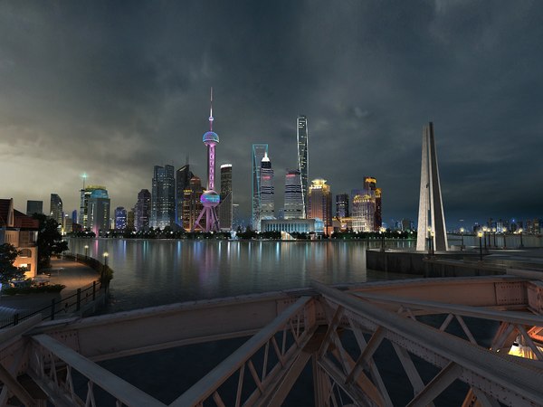 3D Shanghai night scene model - TurboSquid 1867994