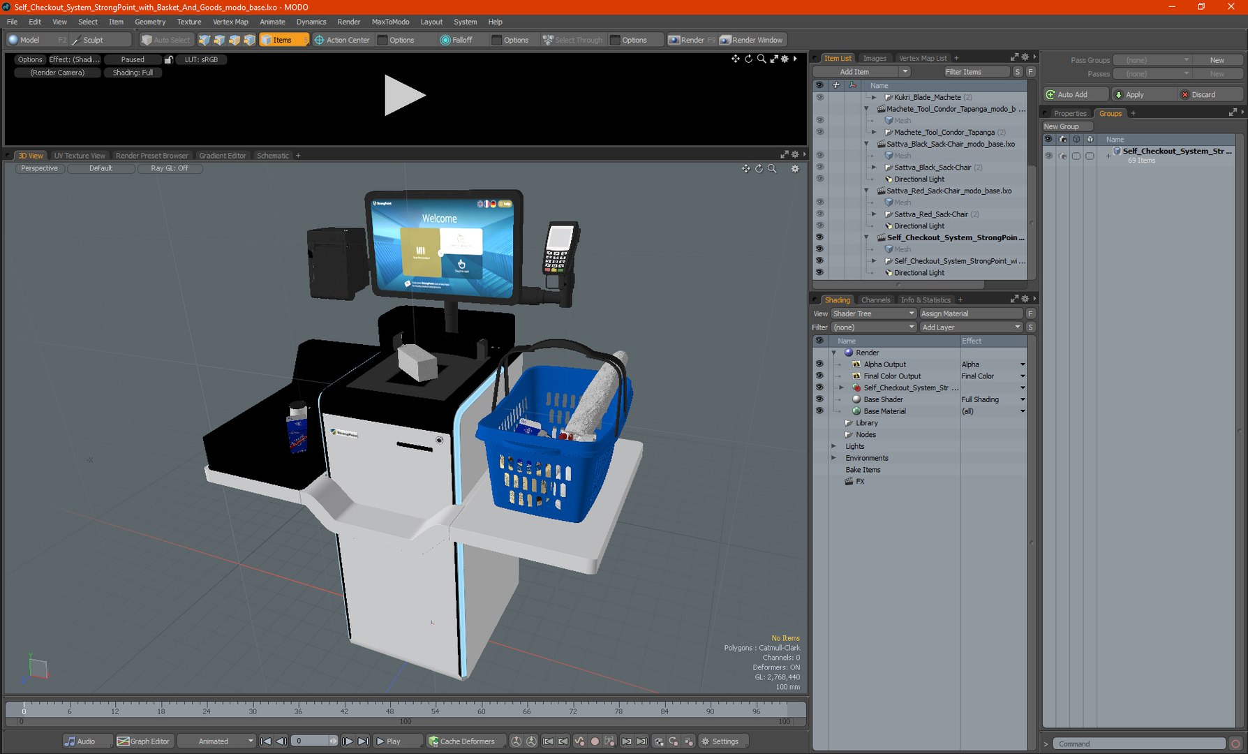Self Checkout System StrongPoint With Basket And Goods 3D Model ...