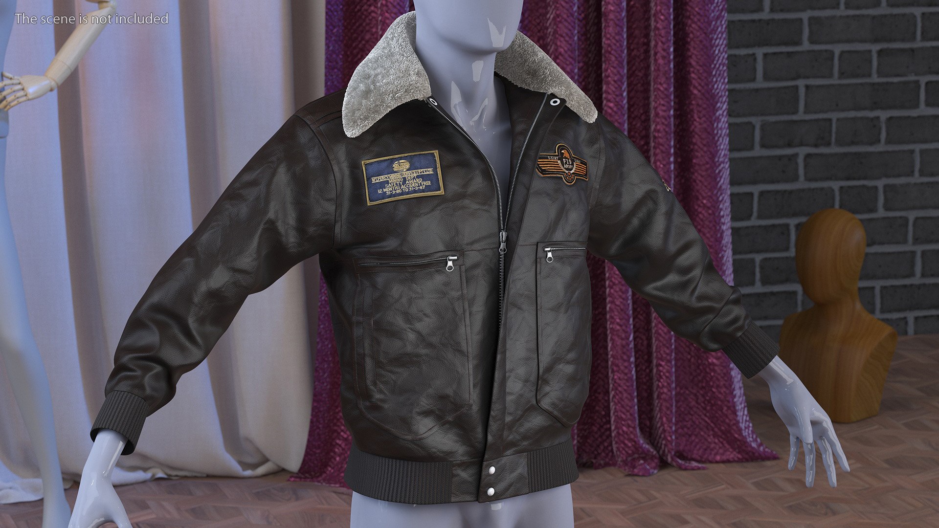 3D Flight Aviator Leather Jacket Brown Fur - TurboSquid 2093413