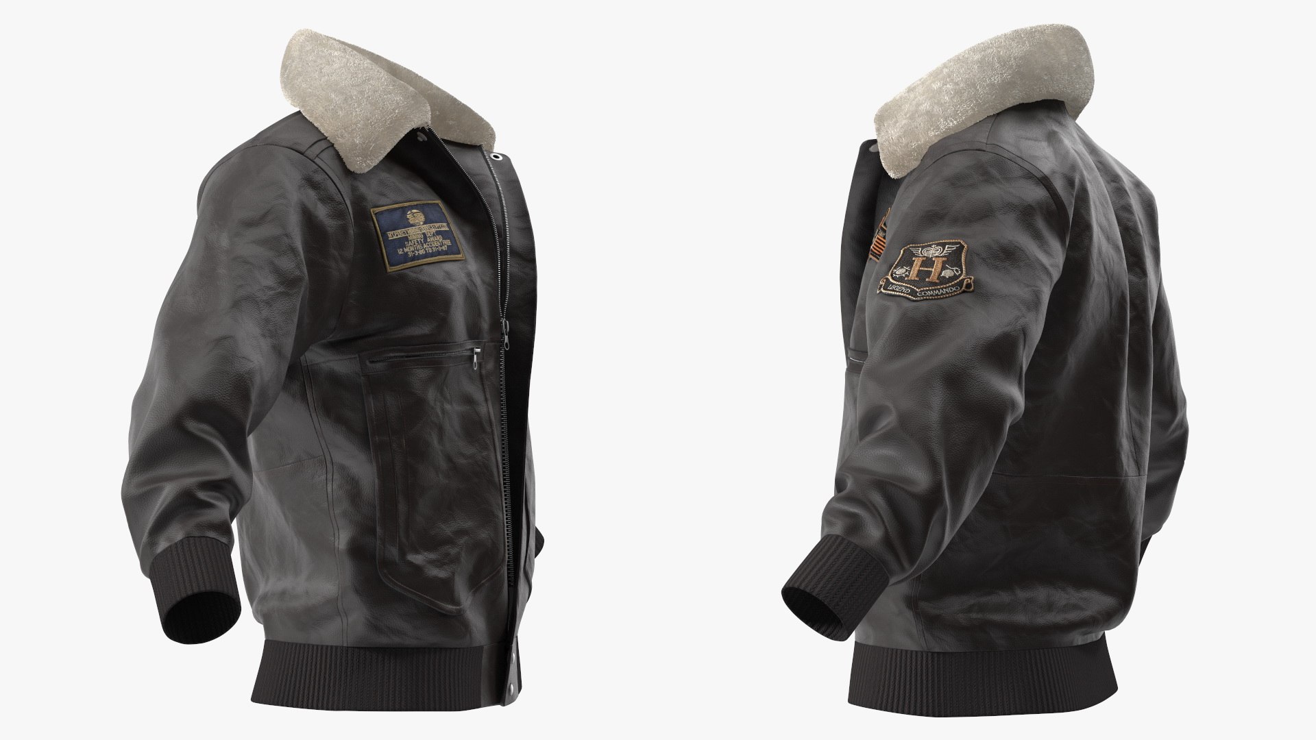3D Flight Aviator Leather Jacket Brown Fur - TurboSquid 2093413
