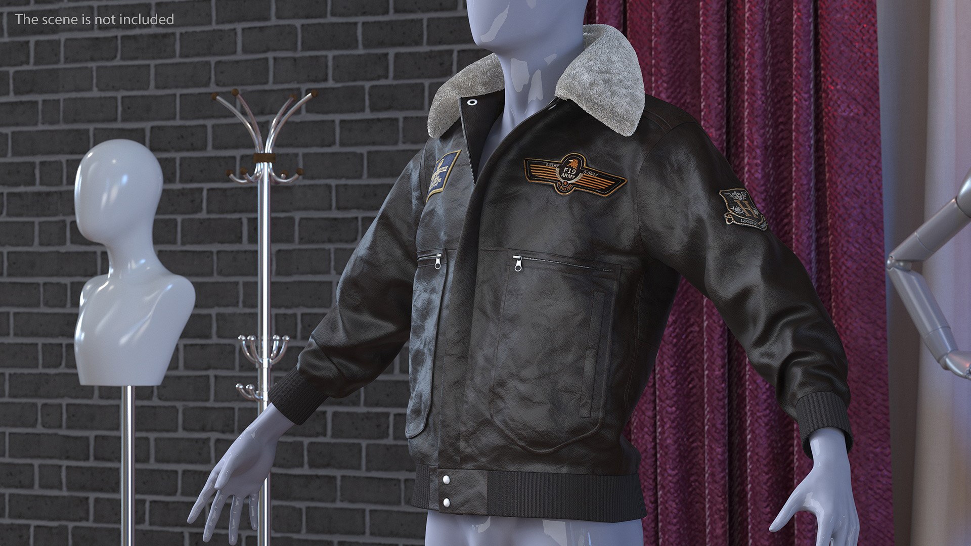 3D Flight Aviator Leather Jacket Brown Fur - TurboSquid 2093413