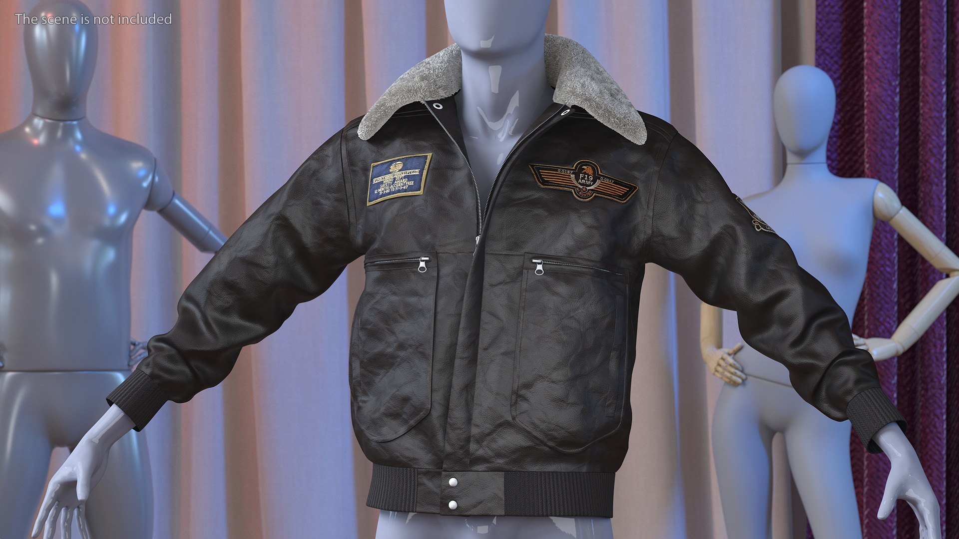 3D Flight Aviator Leather Jacket Brown Fur - TurboSquid 2093413