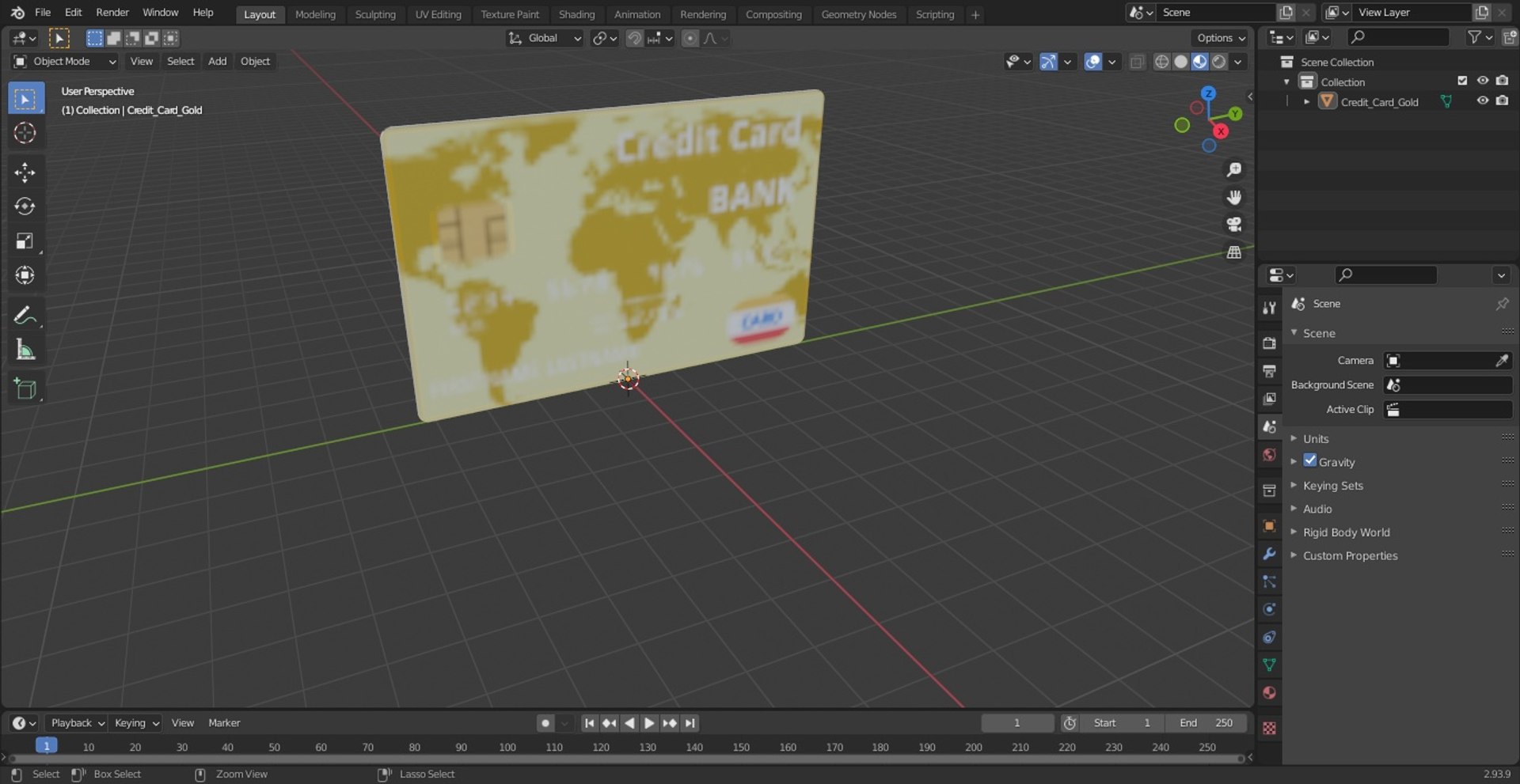 3d Gold Credit Card Modeled Model