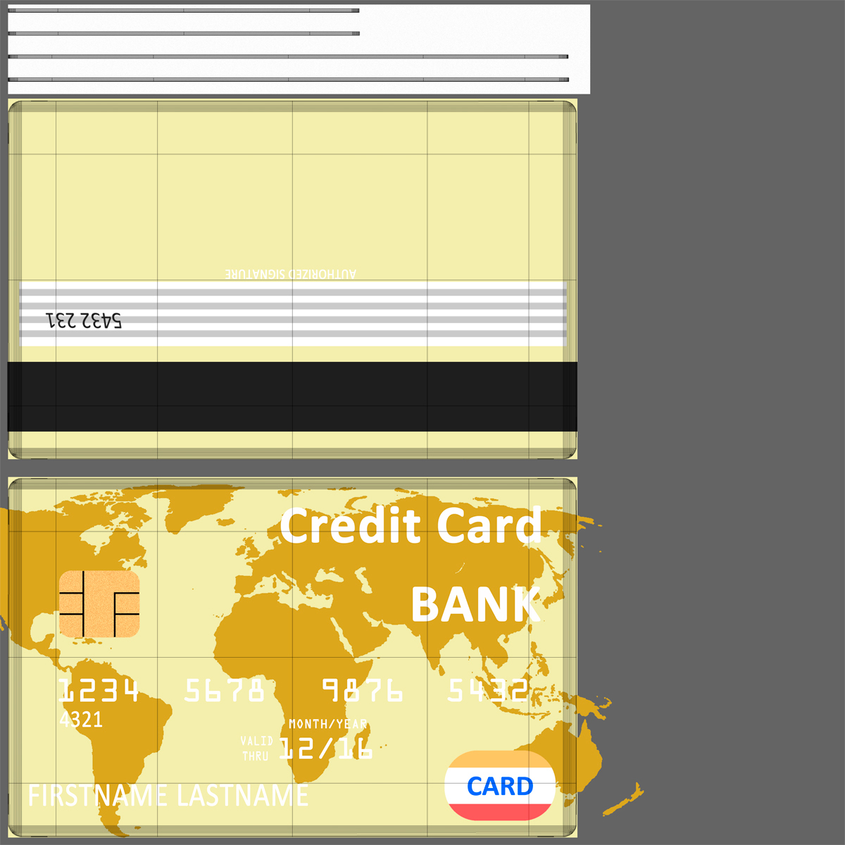 3d gold credit card modeled model