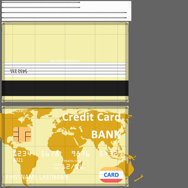 3d gold credit card modeled model
