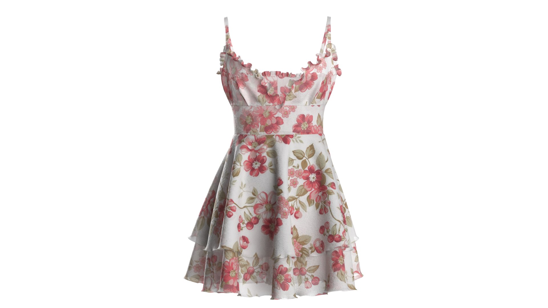 3D Womens - Flower Chiffon Dress Model - TurboSquid 2332456