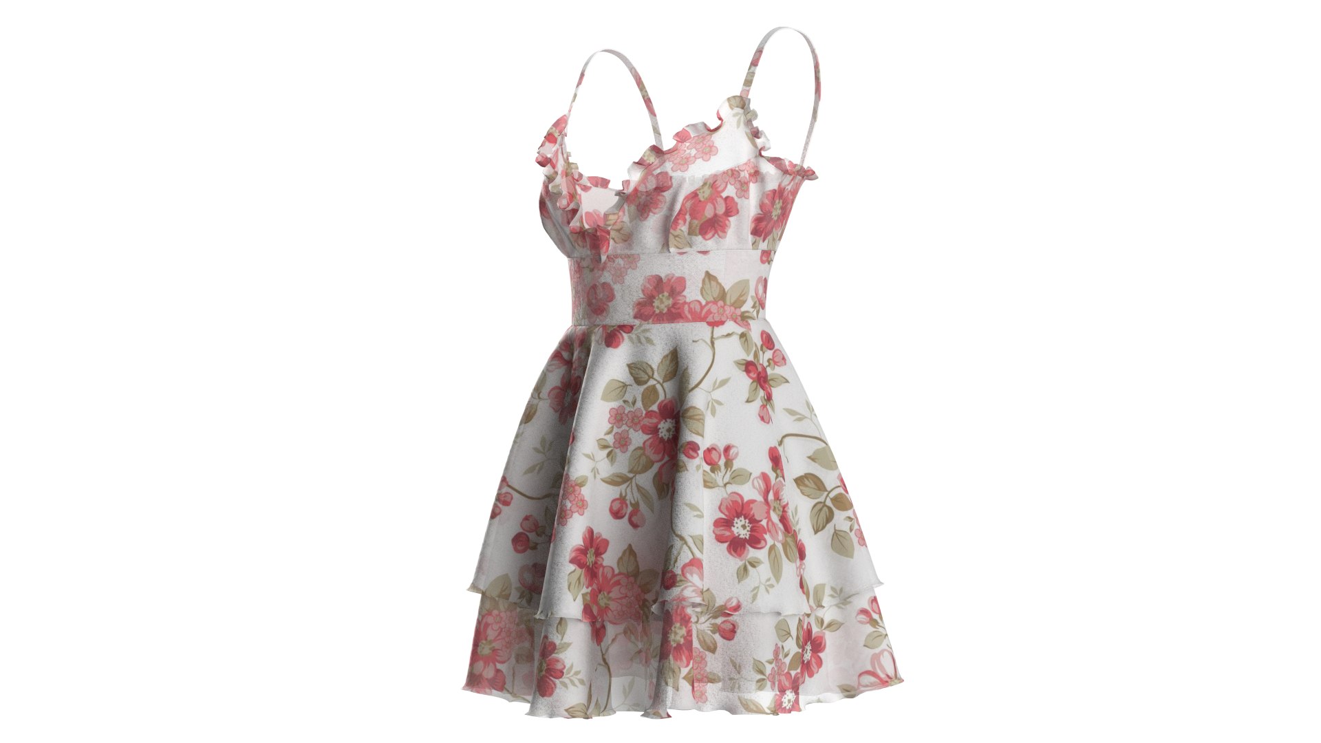 3D Womens - Flower Chiffon Dress Model - TurboSquid 2332456