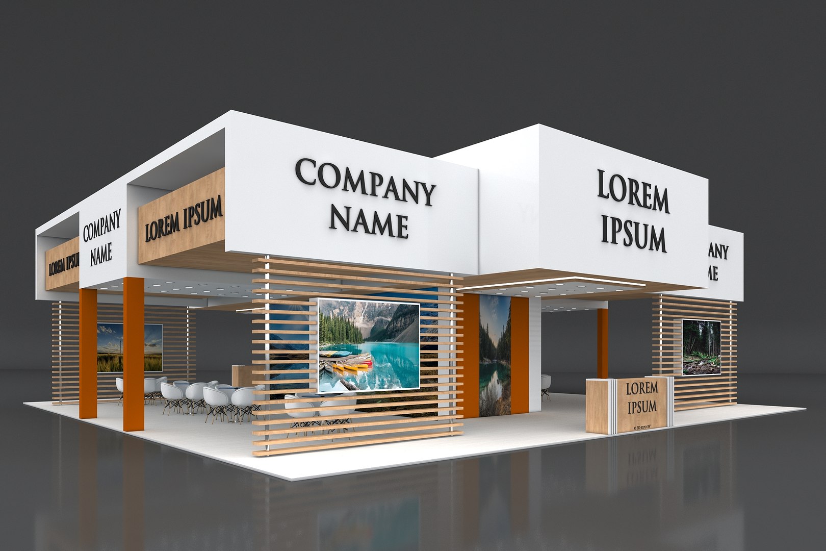 3D Model Booth Exhibition Stand Stall 16x16m Height 500 Cm 4 Side Open ...