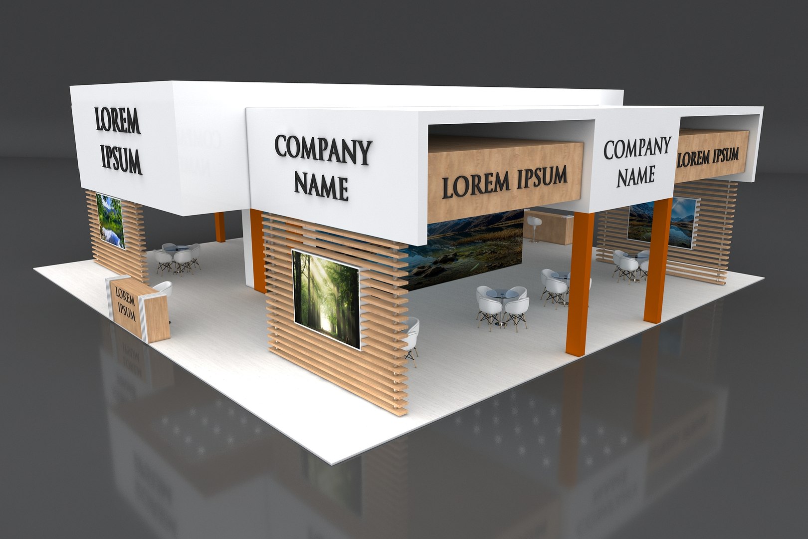 3D Model Booth Exhibition Stand Stall 16x16m Height 500 Cm 4 Side Open - TurboSquid 2024628