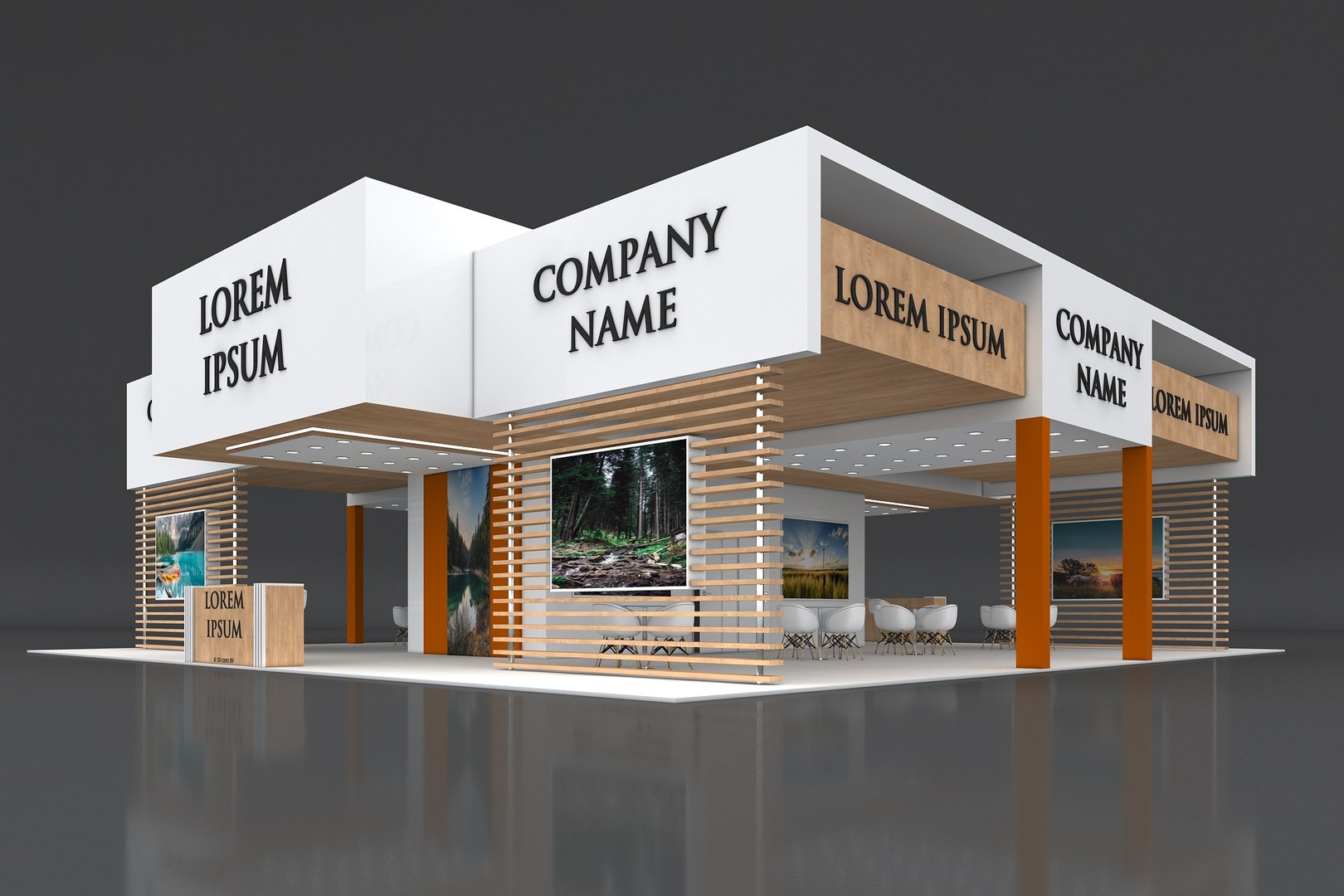 3D Model Booth Exhibition Stand Stall 16x16m Height 500 Cm 4 Side Open ...