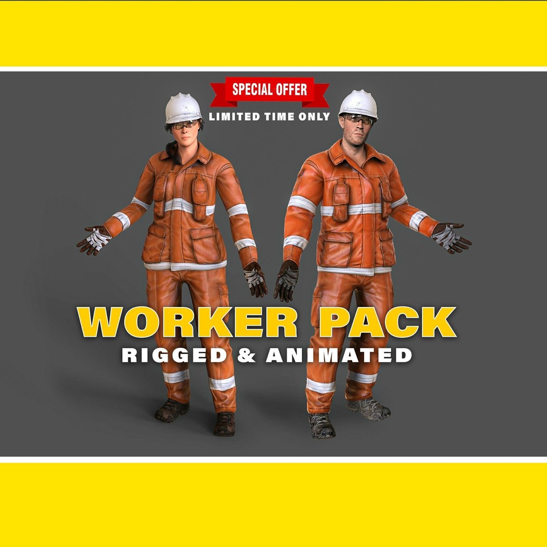 Construction worker Character Pack RIGGED ANIMATED 3D model ...