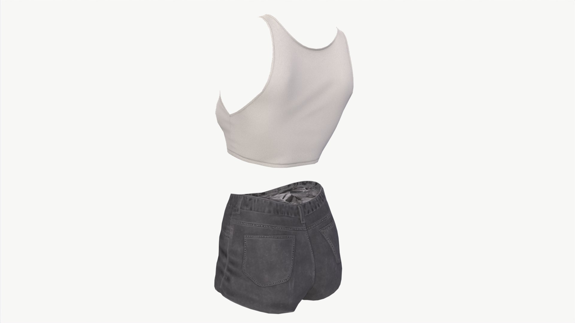 3D Female Mini Top And Jeans Shorts Denim Low-poly 3D Model ...