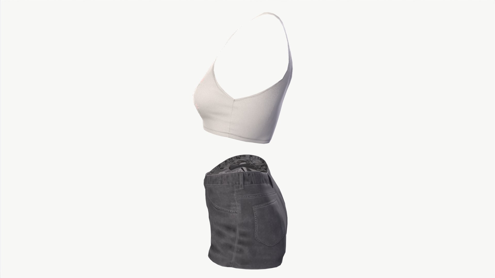 3D Female Mini Top And Jeans Shorts Denim Low-poly 3D Model ...
