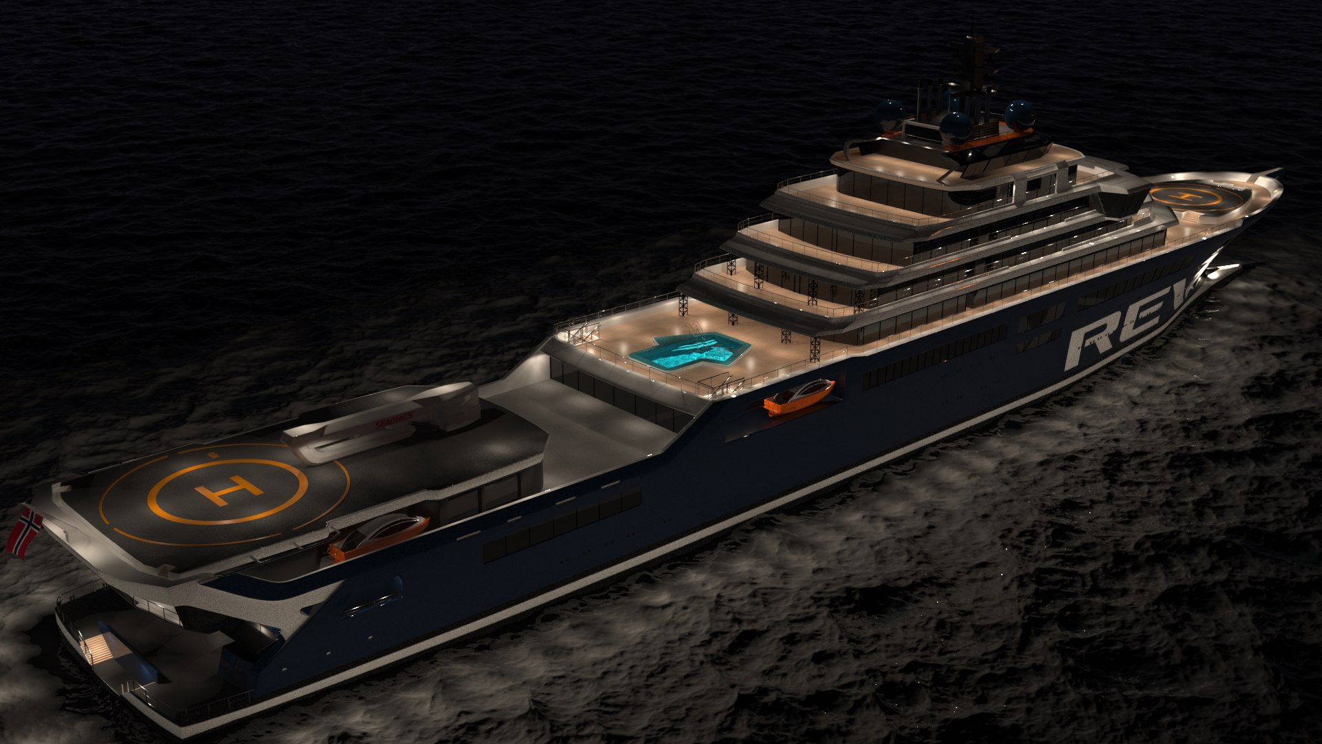 REV Superyacht Expedition Night Svene 3D Model - TurboSquid 2198448