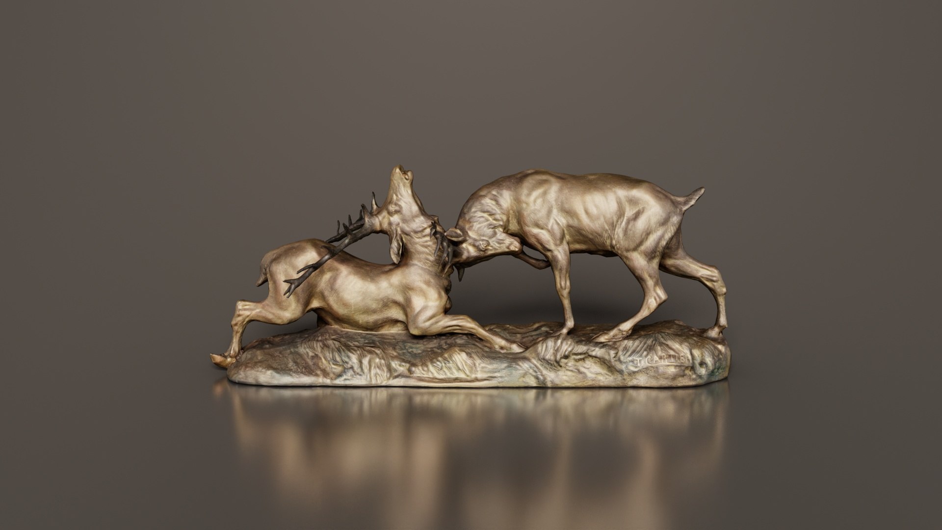 Two Dear Fighting Statue Remastered 3D Model - TurboSquid 2363535