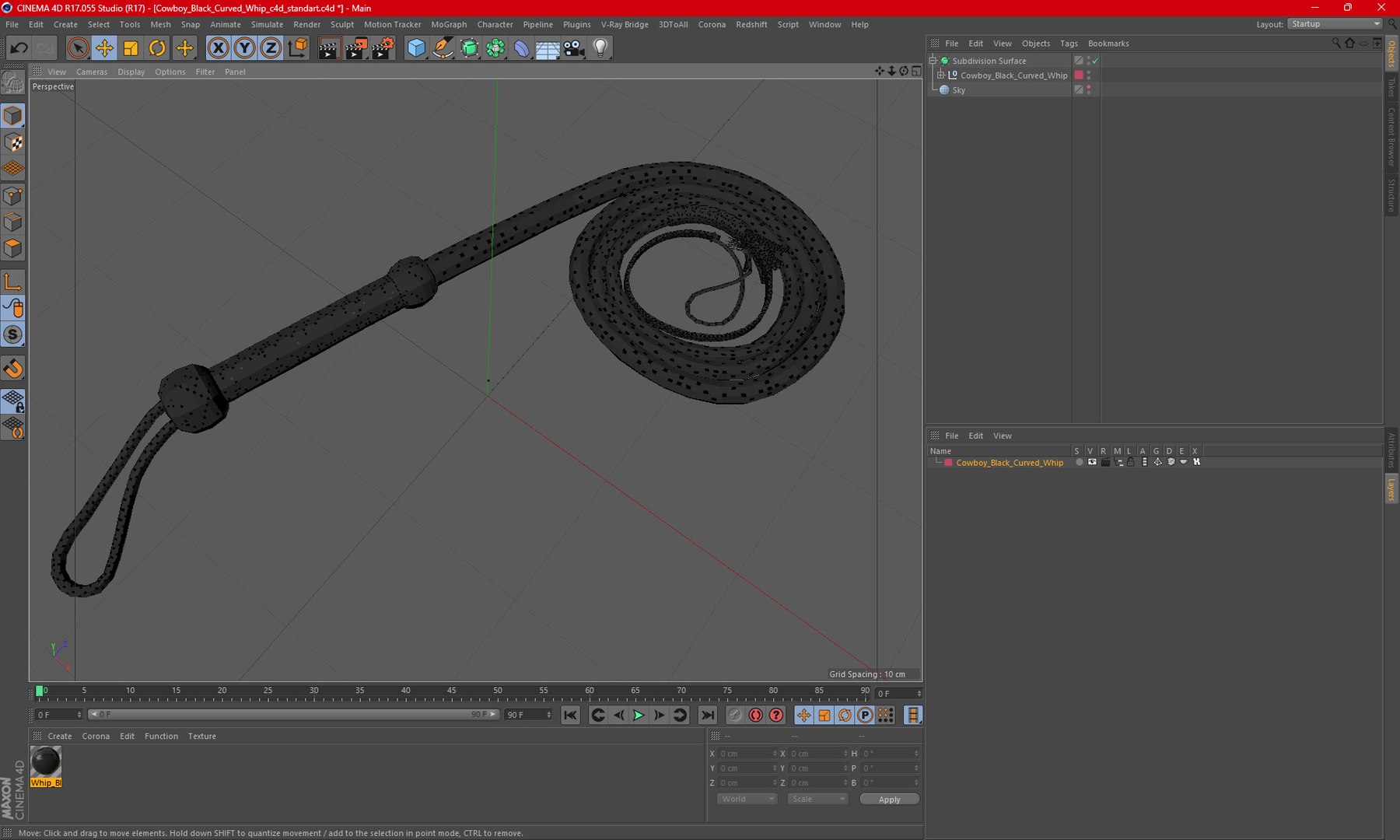 Cowboy Black Curved Whip 3D Model - TurboSquid 2099669