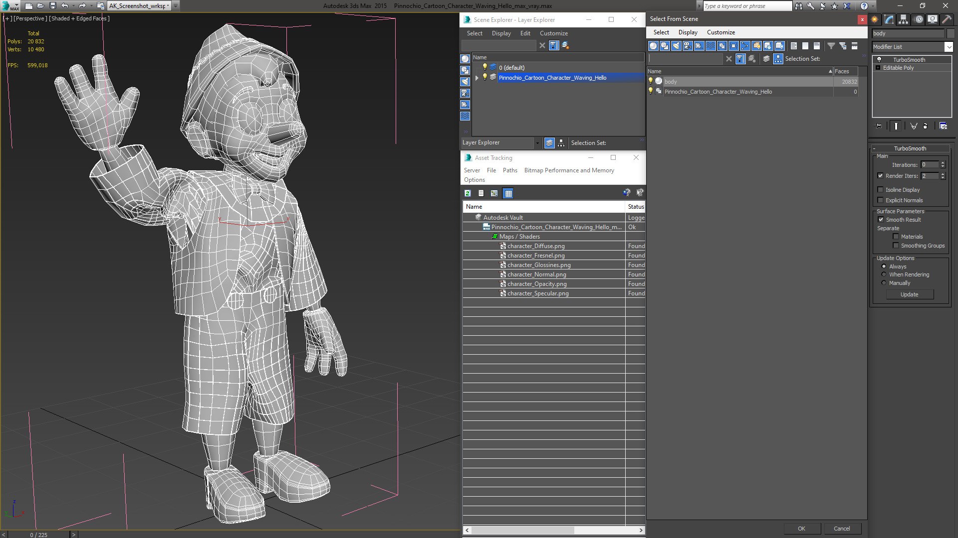Pinnochio Cartoon Character Waving Hello 3D Model - TurboSquid 2070396