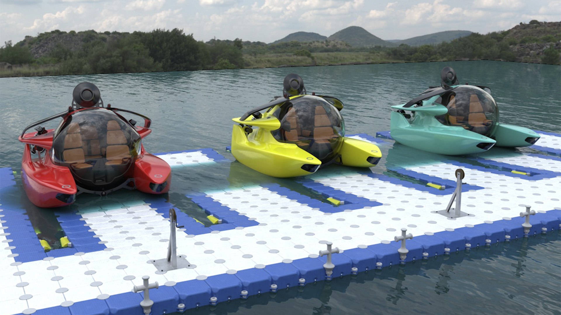 3D Model Luxurious Personal Submarine Floating Pontoon Modular Rigged ...