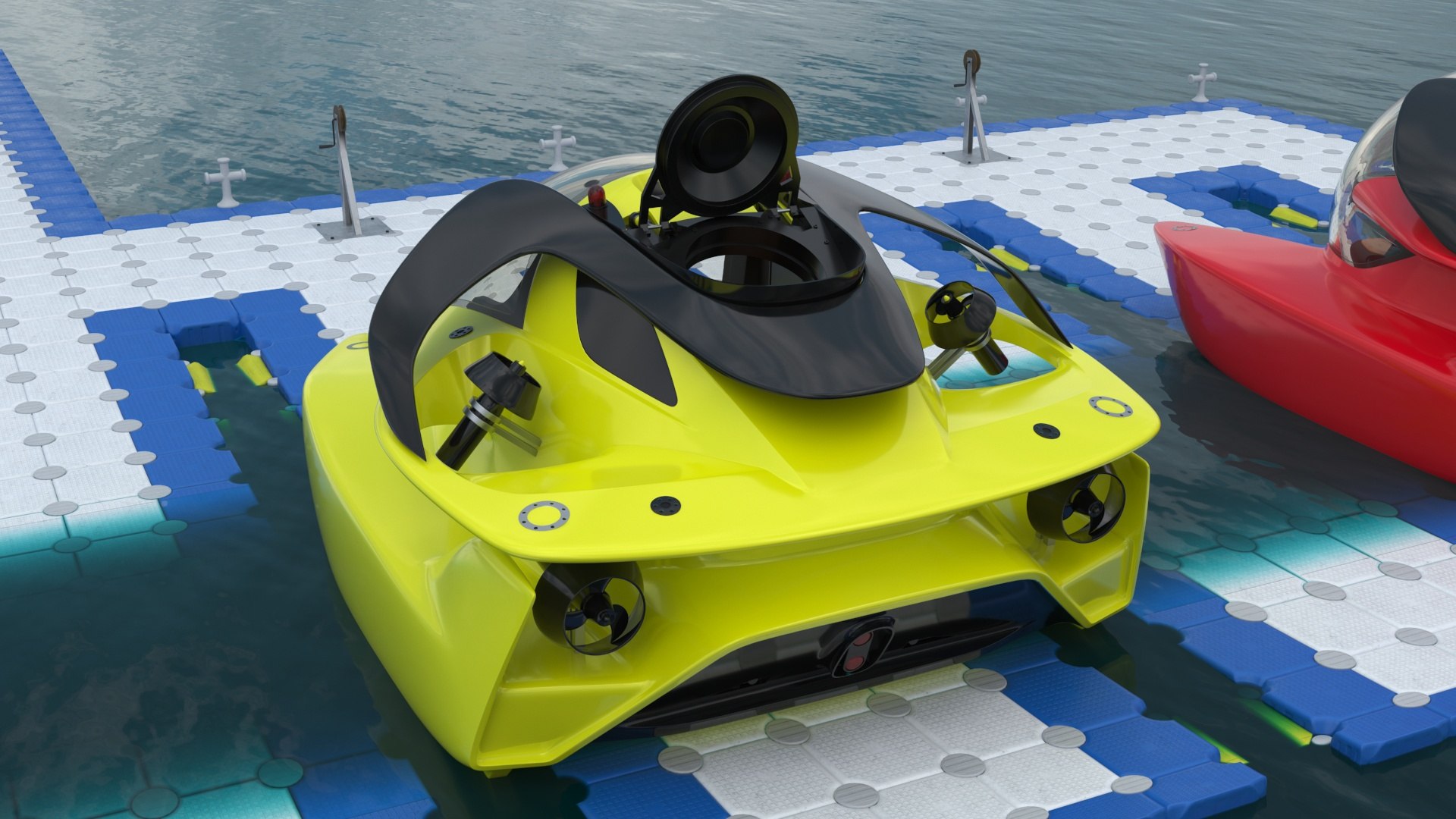 3D Model Luxurious Personal Submarine Floating Pontoon Modular Rigged ...