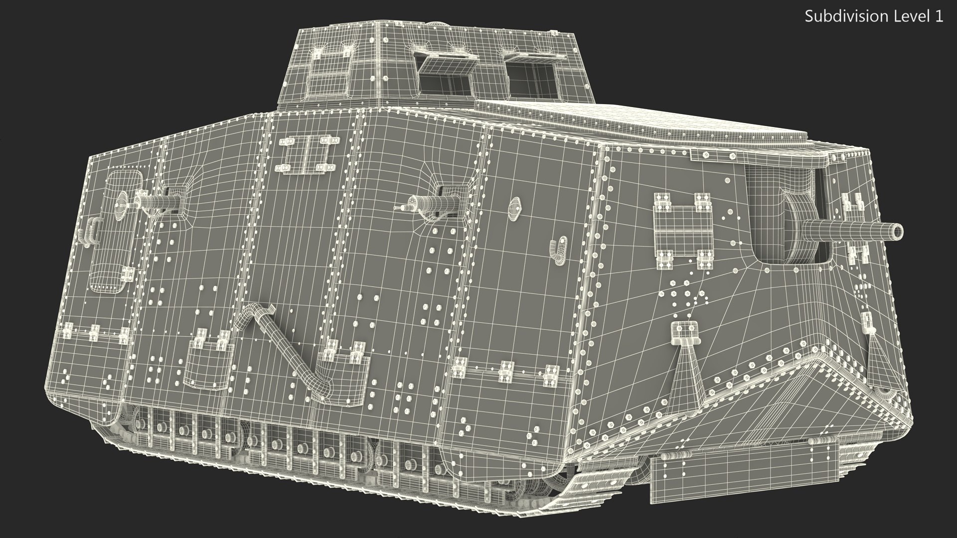 3D A7V German Tank WWI Gray Rigged for Cinema 4D model - TurboSquid 2170527