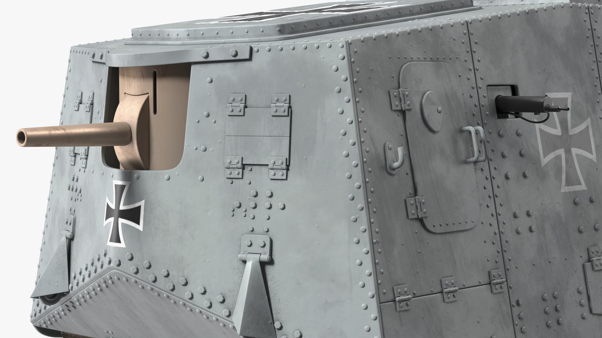 3D A7V German Tank WWI Gray Rigged for Cinema 4D model - TurboSquid 2170527