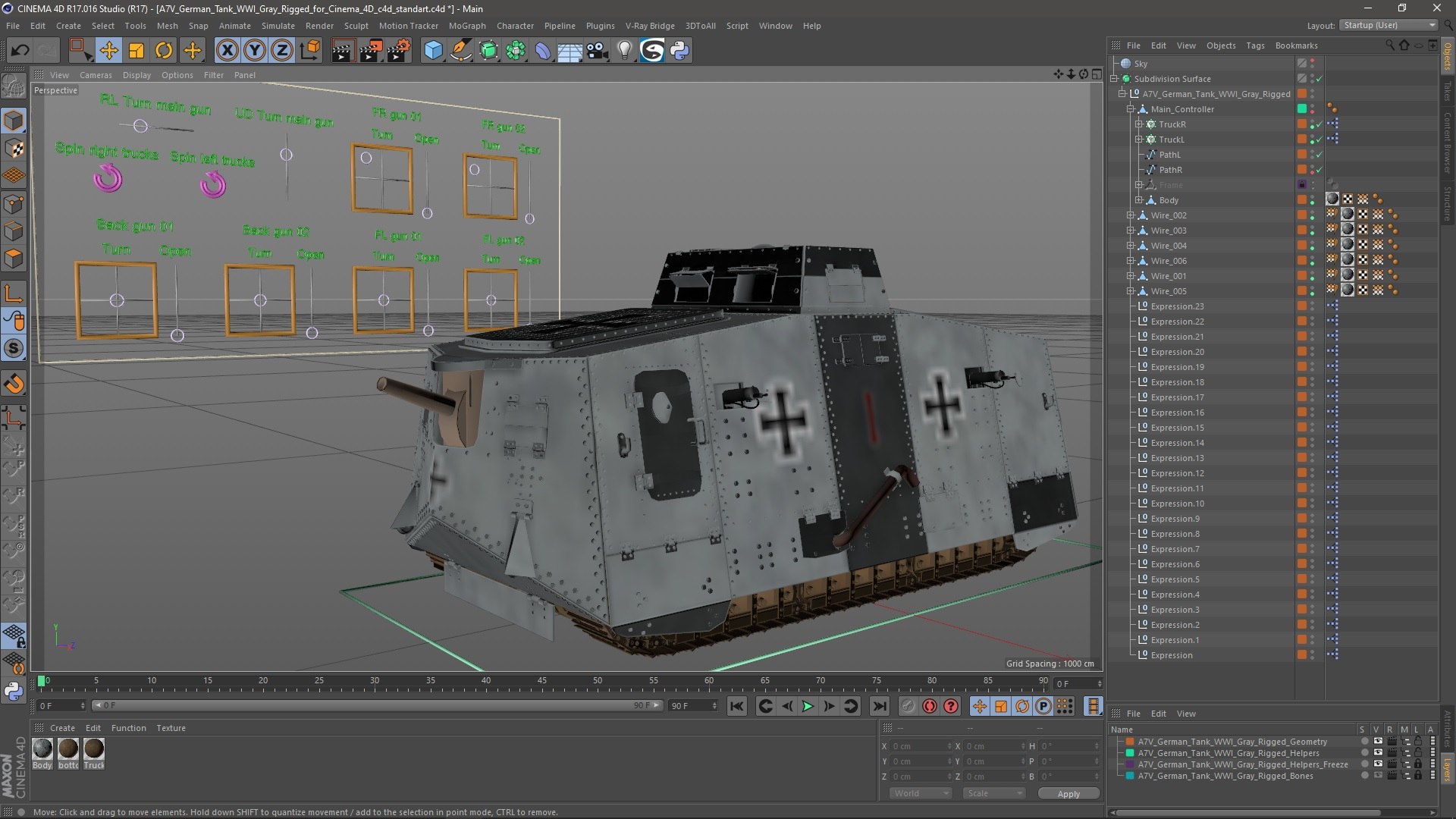 3D A7V German Tank WWI Gray Rigged for Cinema 4D model - TurboSquid 2170527