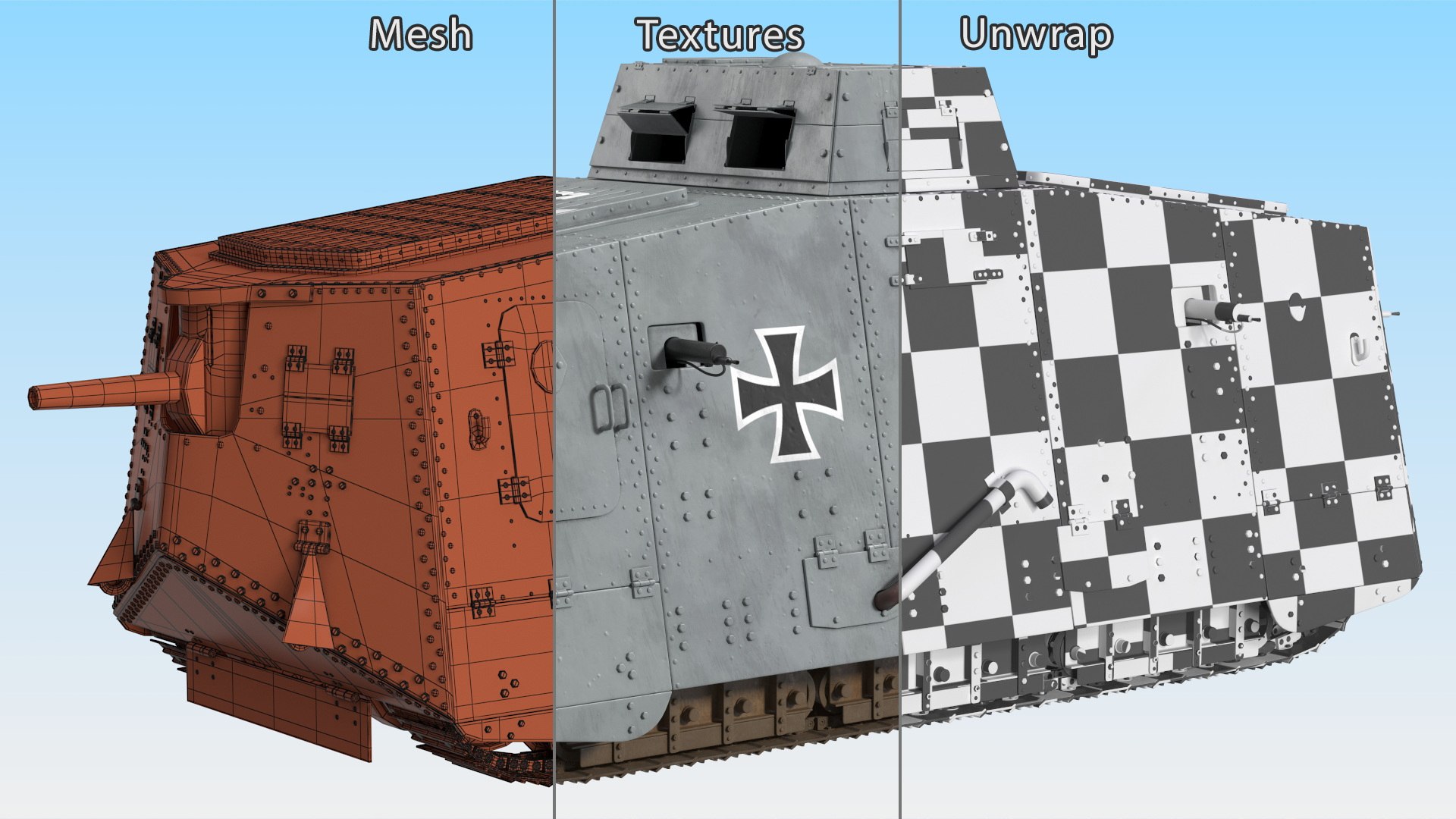 3D A7V German Tank WWI Gray Rigged for Cinema 4D model - TurboSquid 2170527