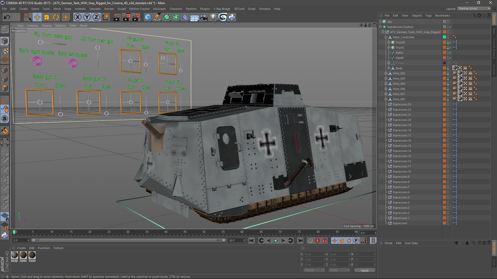 3D A7V German Tank WWI Gray Rigged for Cinema 4D model - TurboSquid 2170527
