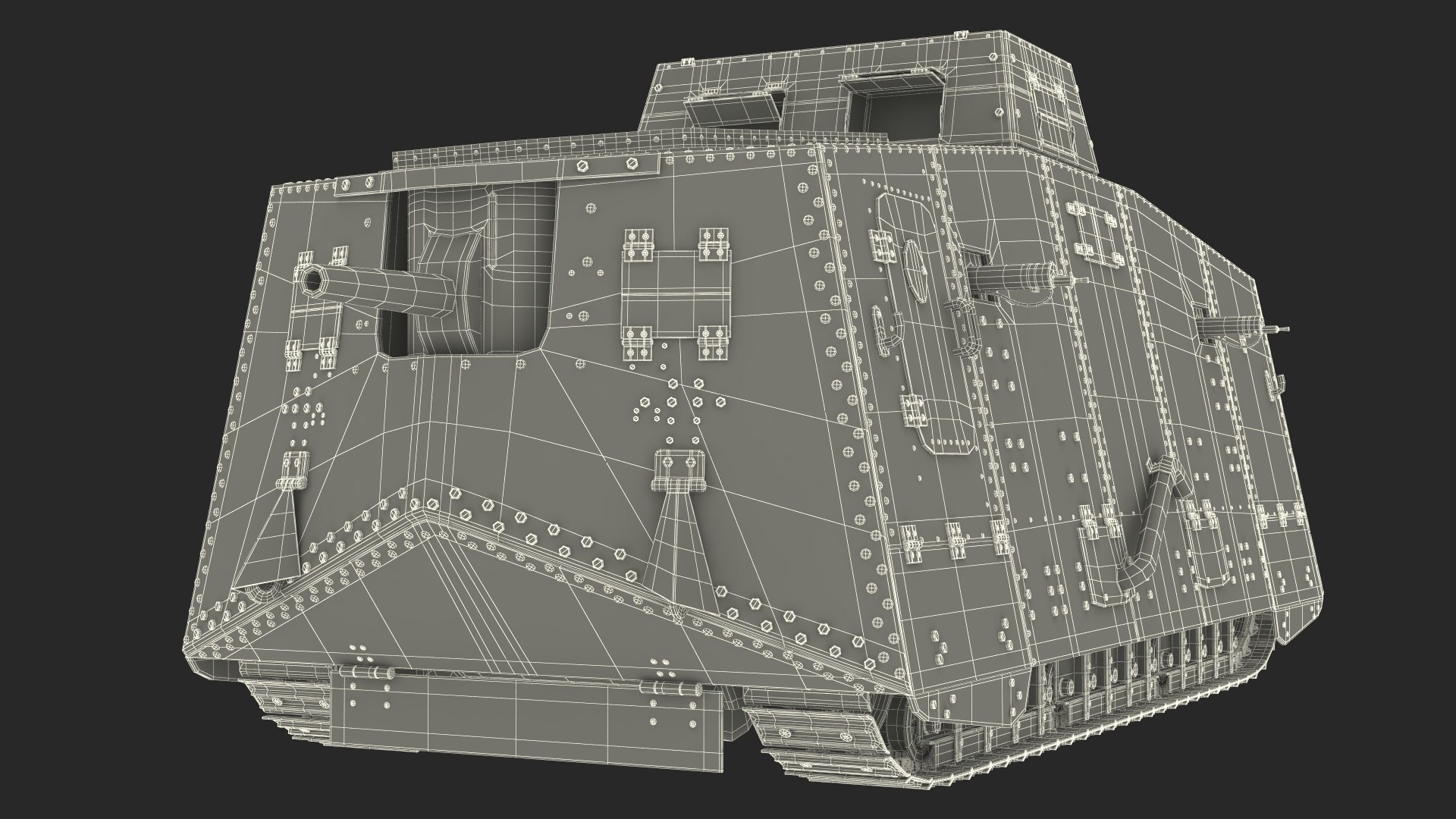 3D A7V German Tank WWI Gray Rigged for Cinema 4D model - TurboSquid 2170527