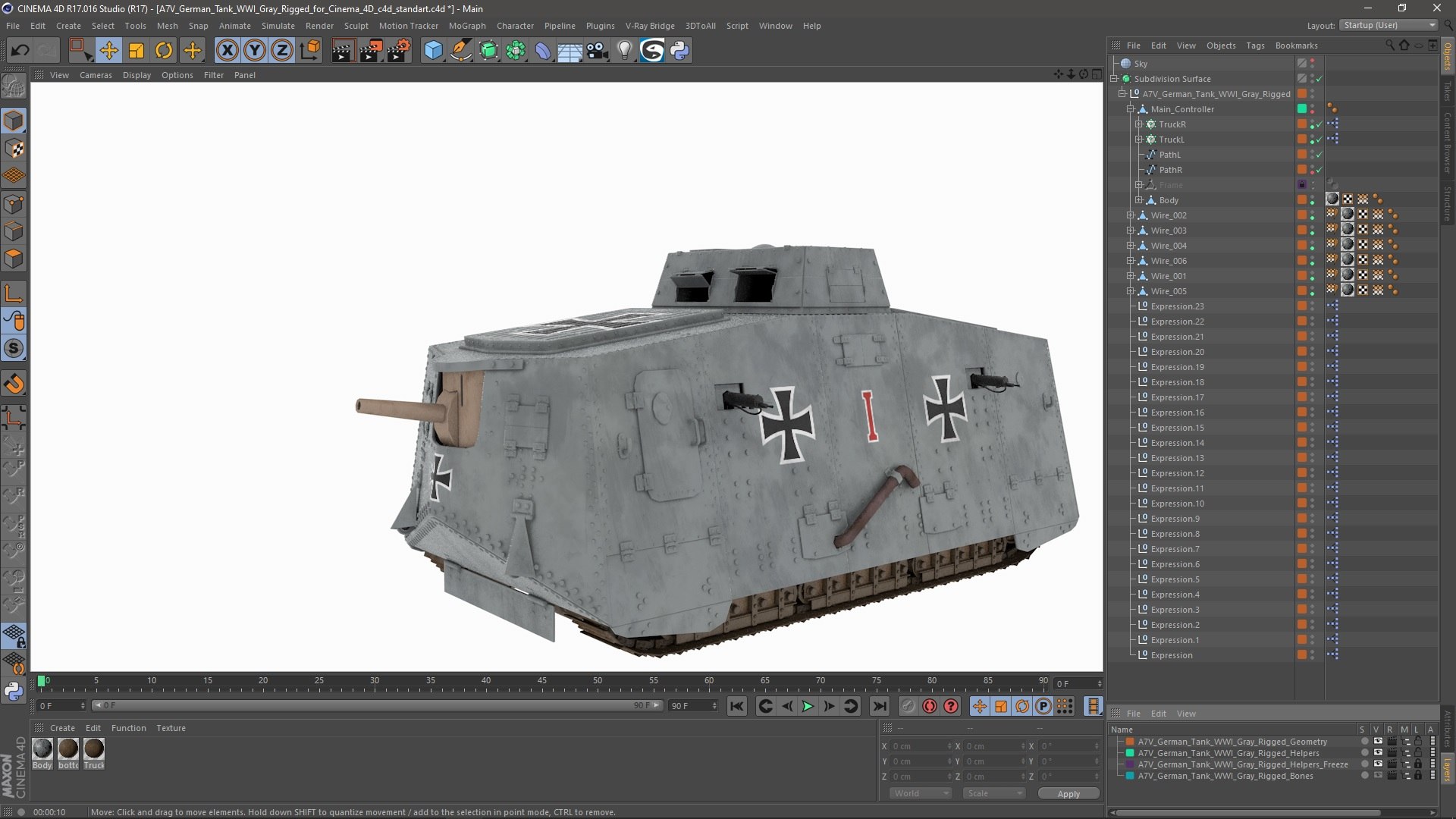3D A7V German Tank WWI Gray Rigged for Cinema 4D model - TurboSquid 2170527