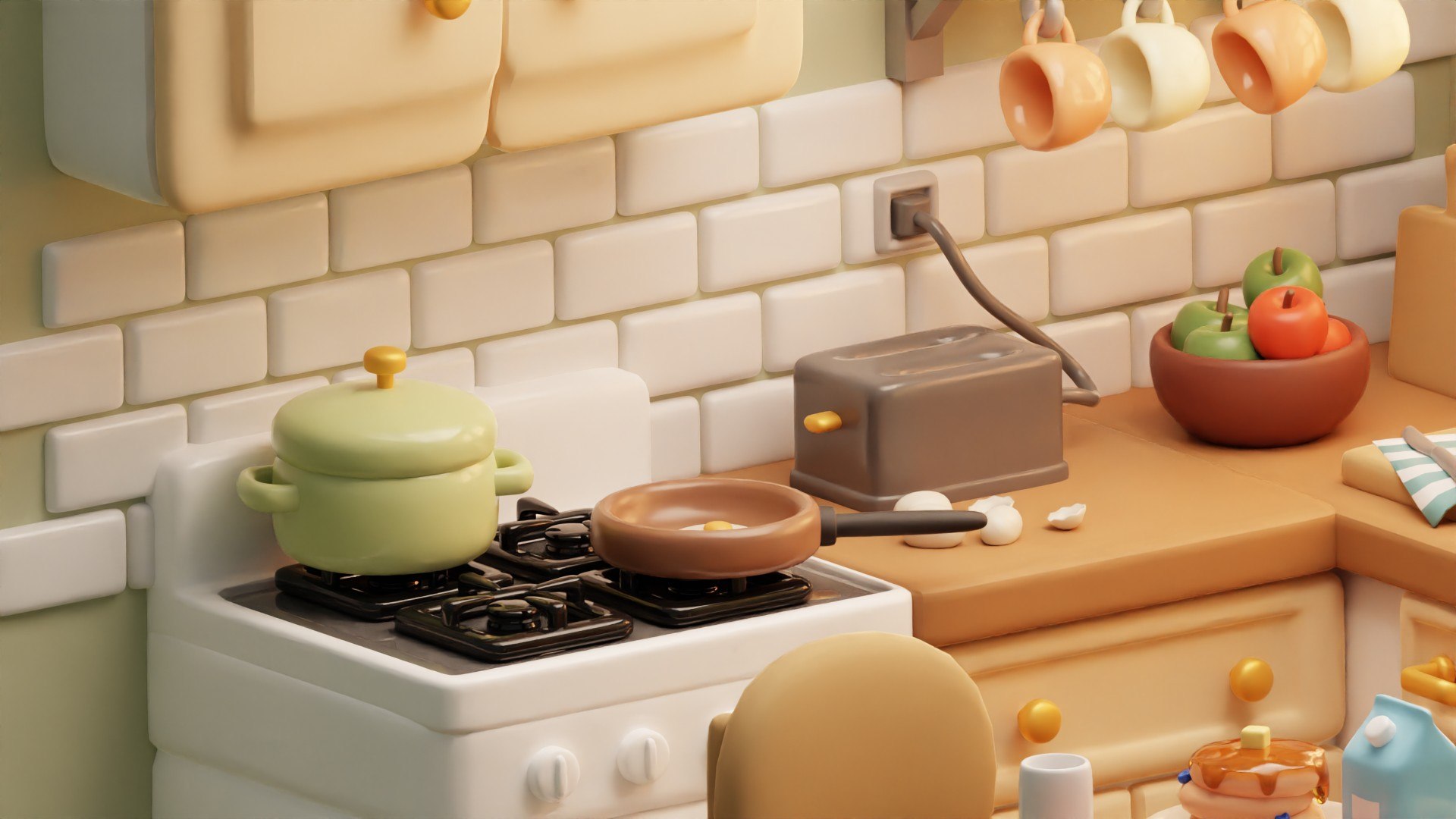 Isometric Stylized Cartoon Kitchen 52 Items Pack Low-poly 3D Model 3D ...