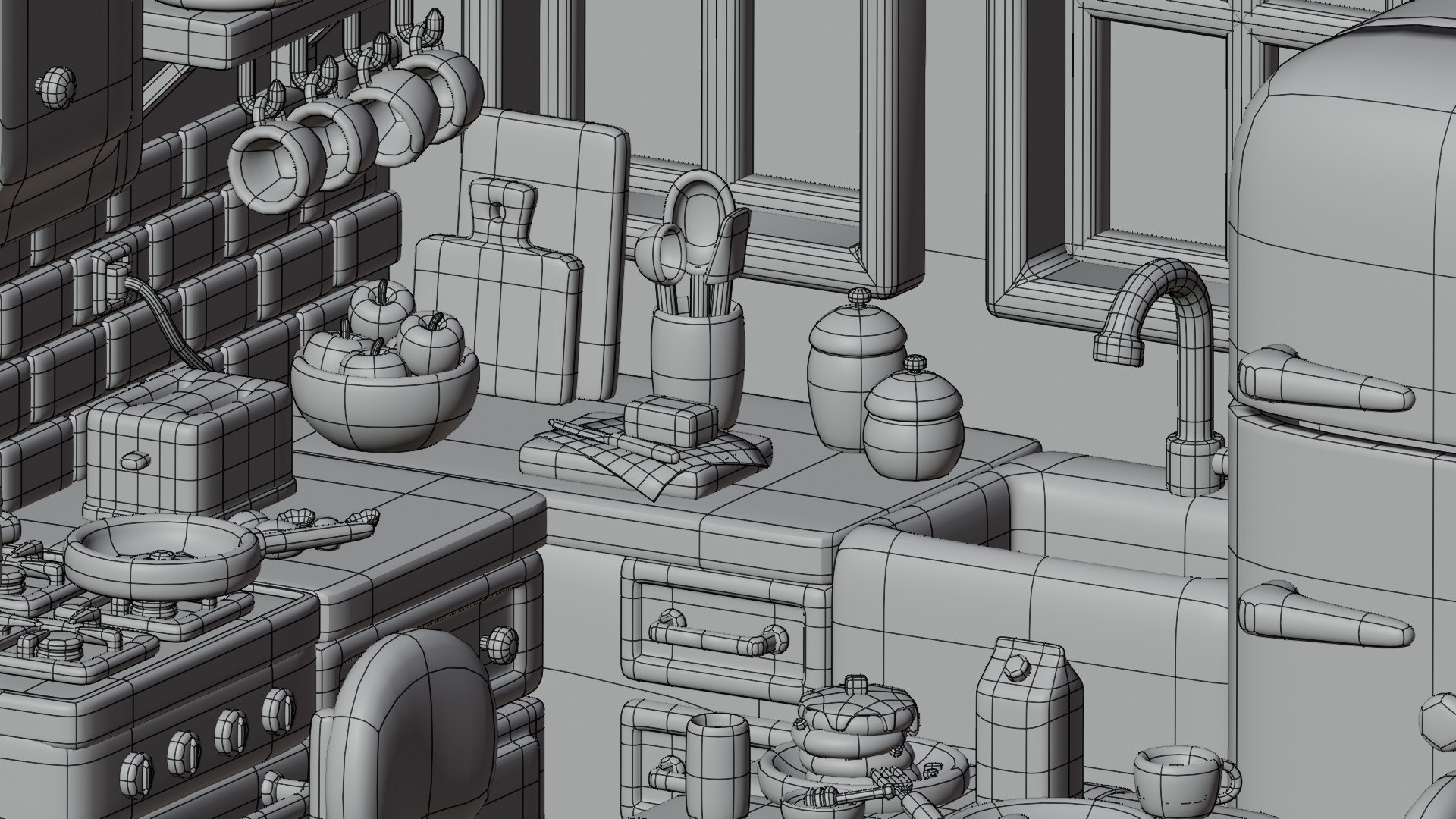 Isometric Stylized Cartoon Kitchen 52 items Pack Low-poly 3D model 3D ...