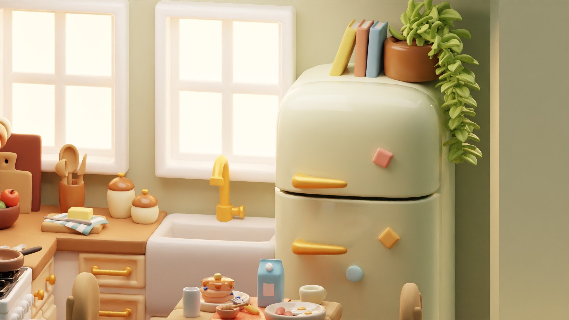 Isometric Stylized Cartoon Kitchen 52 Items Pack Low-poly 3D Model 3D ...