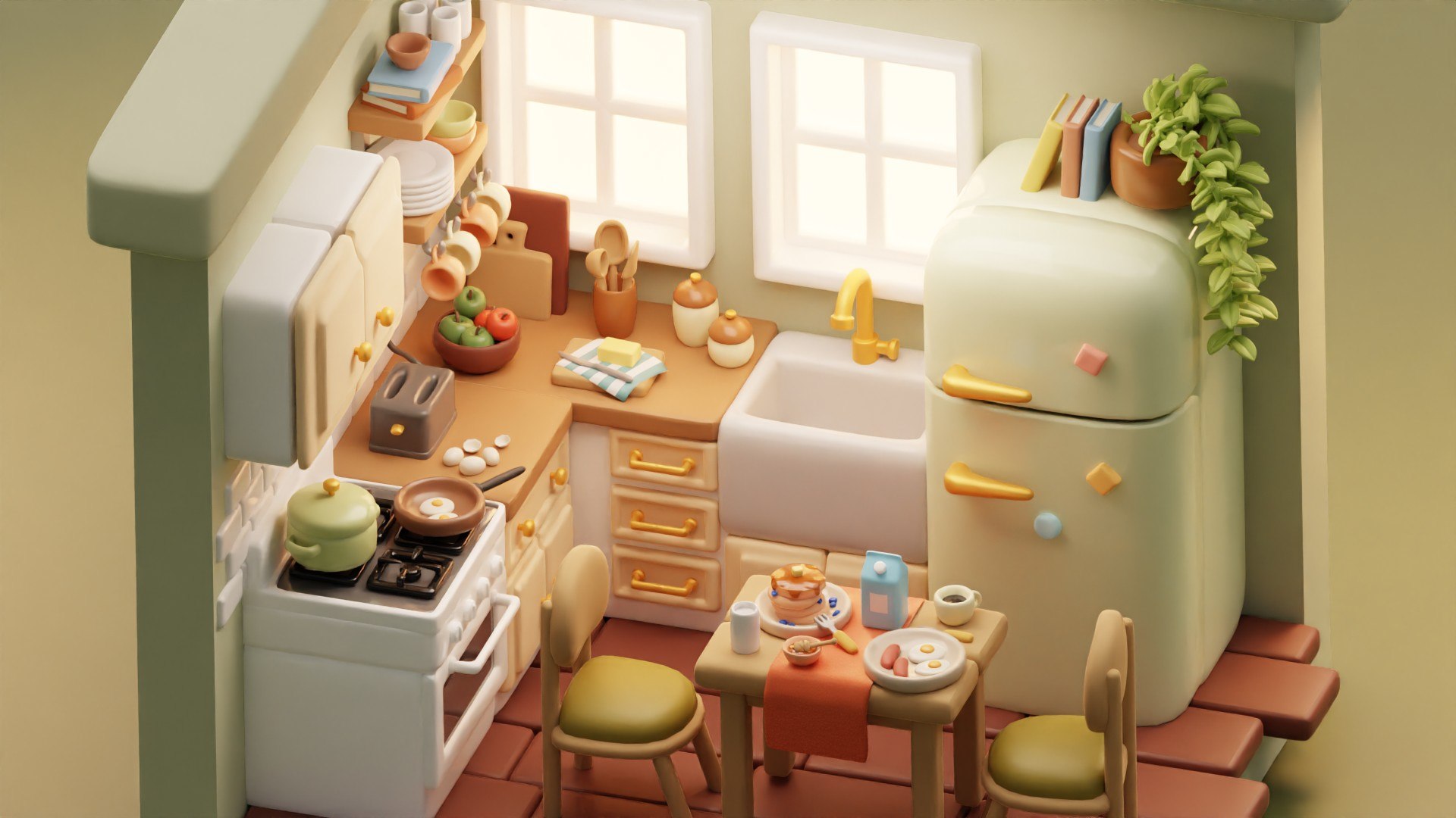 Isometric Stylized Cartoon Kitchen 52 Items Pack Low-poly 3D Model 3D ...