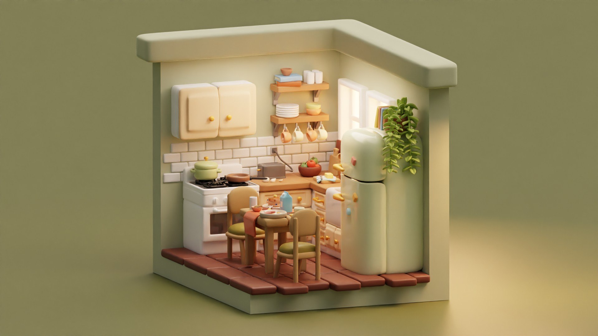 Isometric Stylized Cartoon Kitchen 52 Items Pack Low-poly 3D Model 3D ...