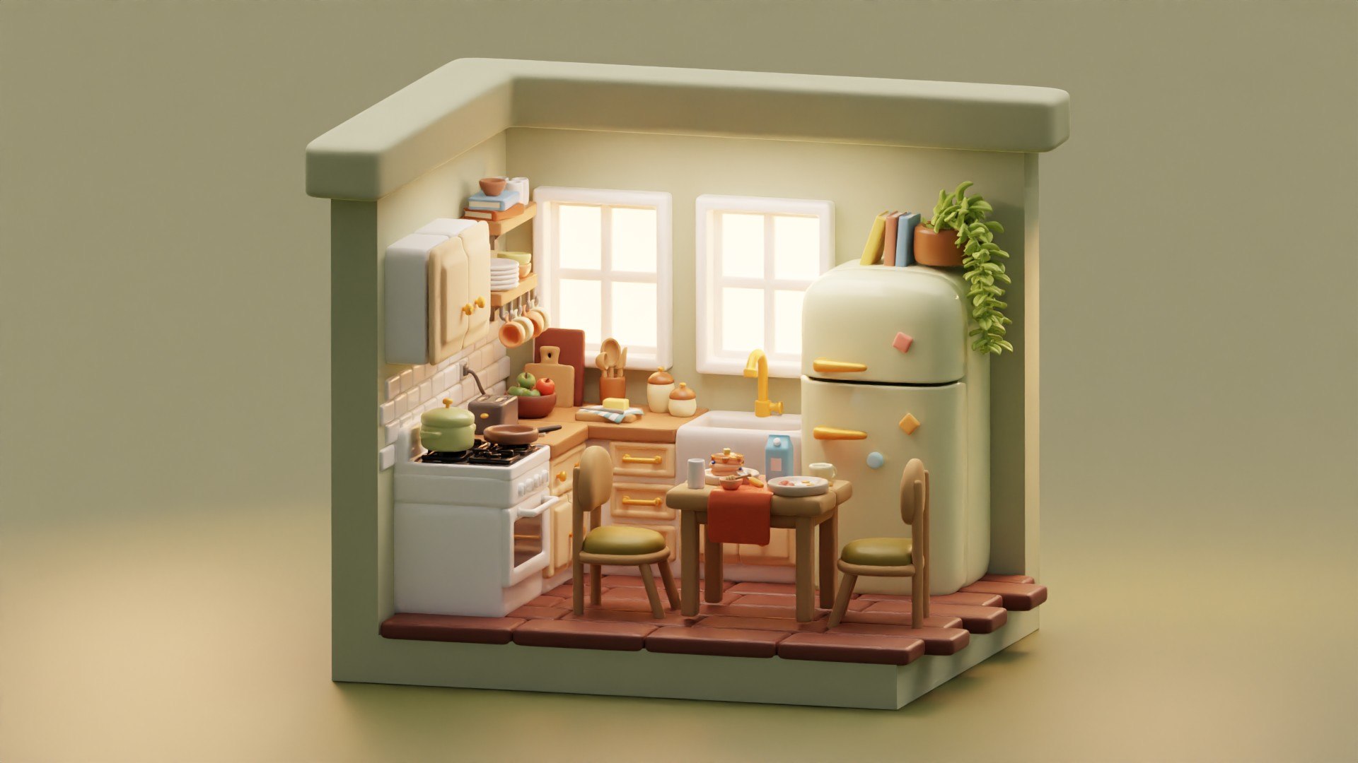 Isometric Stylized Cartoon Kitchen 52 Items Pack Low-poly 3D Model 3D ...