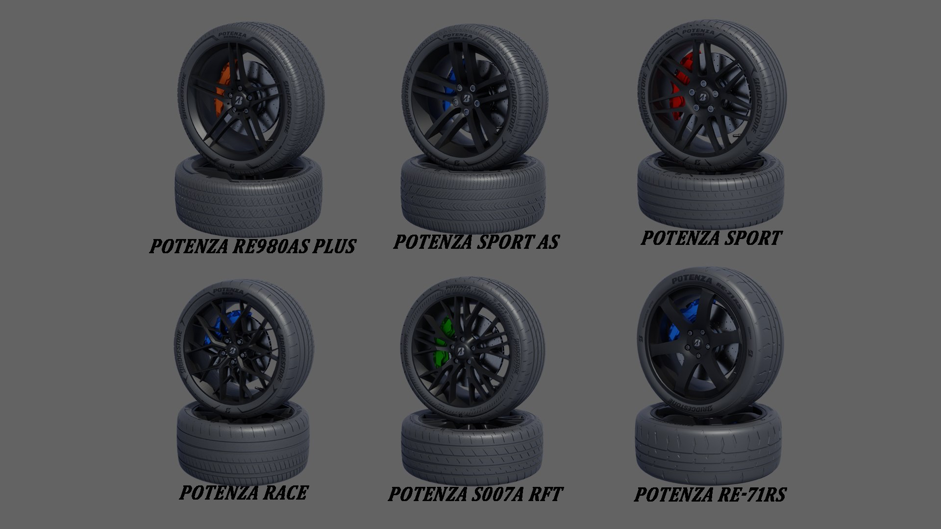 3D Bridgestone Potenza Wheel Pack - TurboSquid 2141682