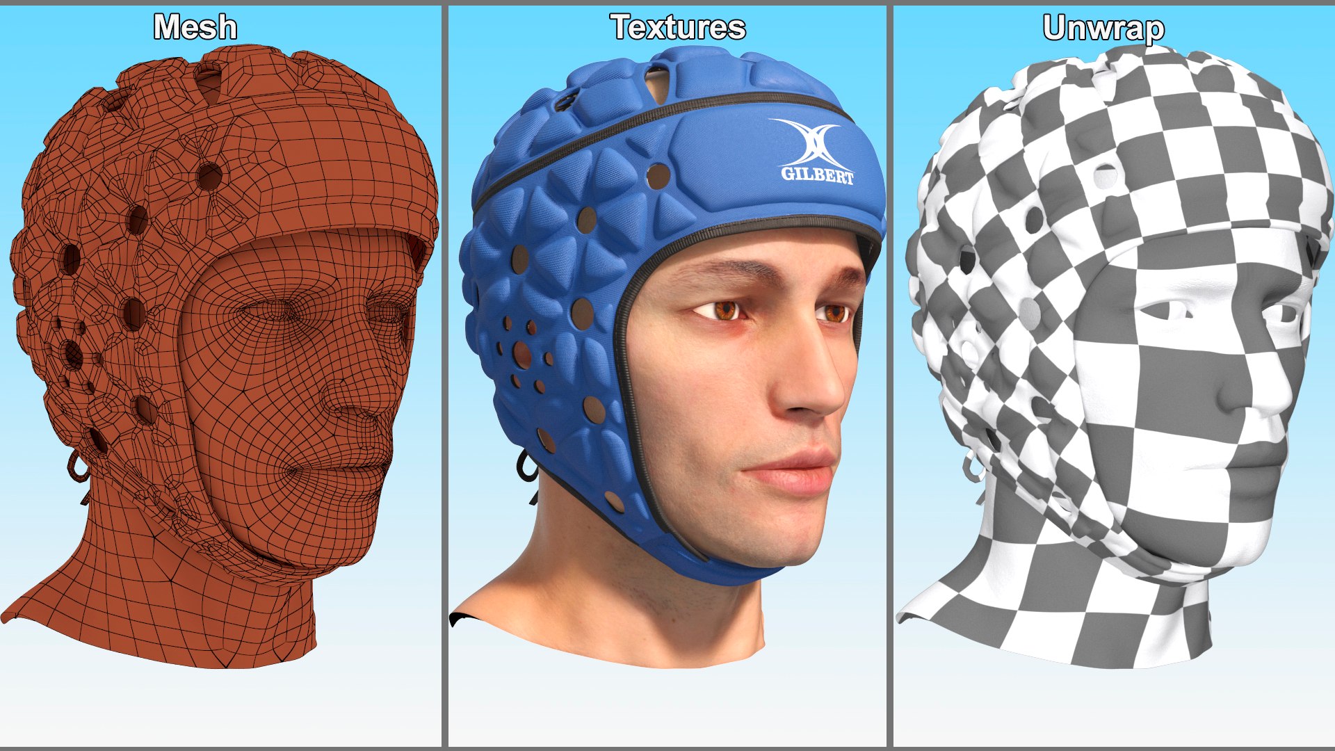 Male Head With Gilbert Rugby Headgear 3D Model - TurboSquid 2351861
