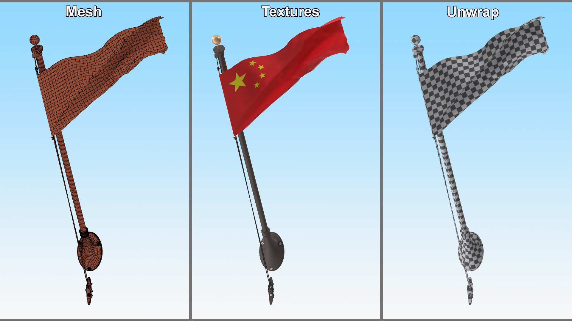 Waving China Flag On Wall Pole 3D Model - TurboSquid 2212211