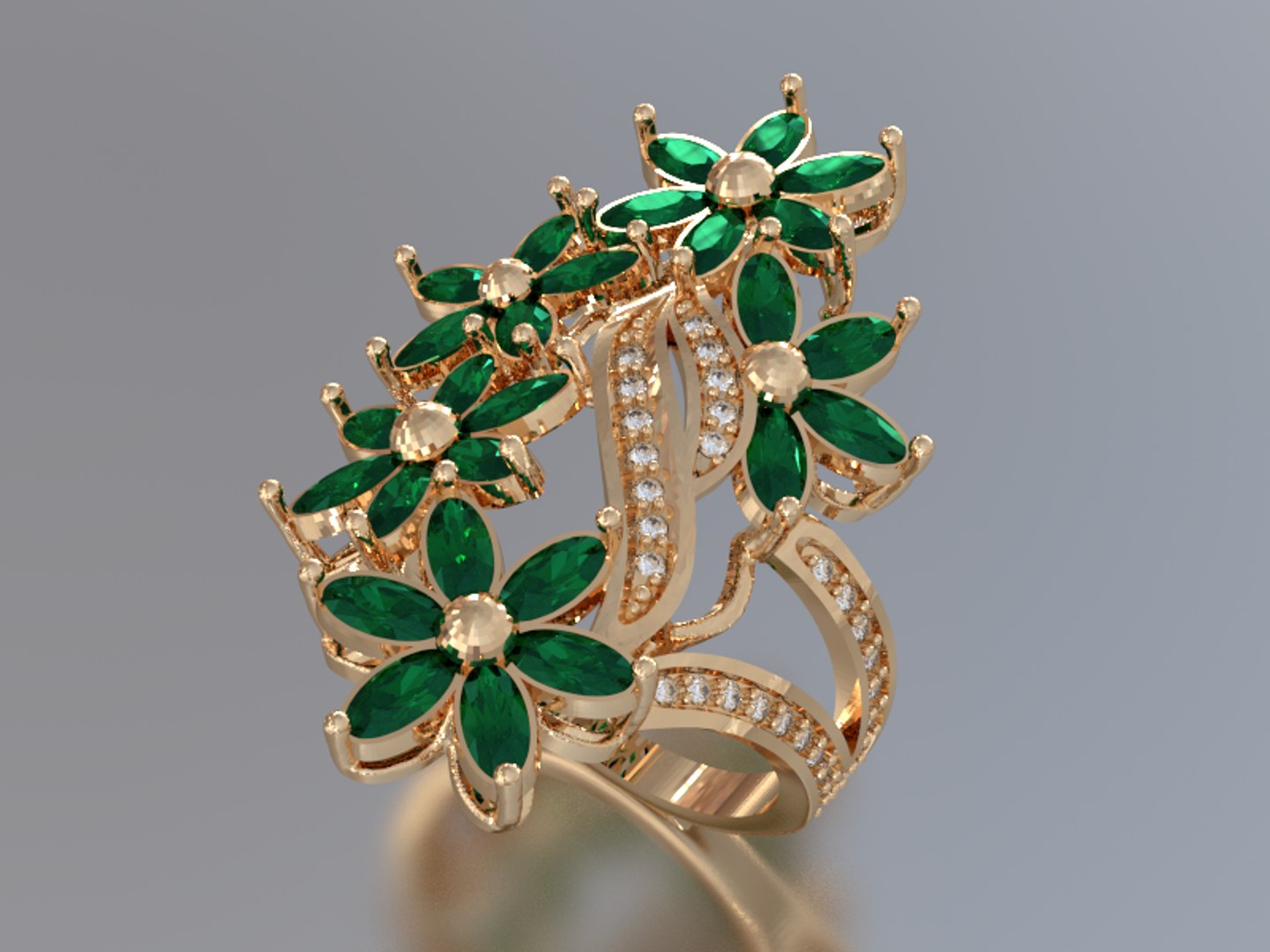 3d ring emerald flowers