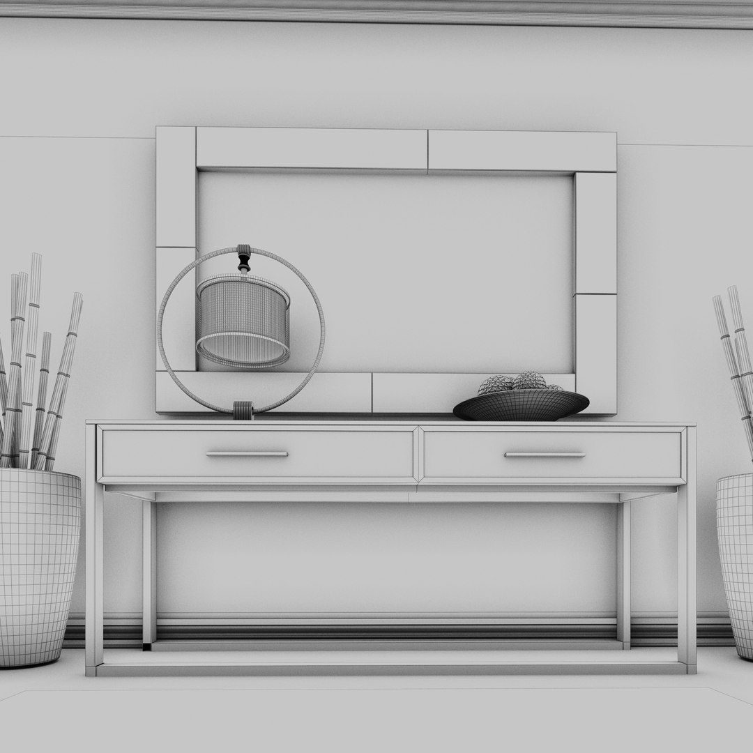 3D Model Living Room Wood Mirror Table Set - TurboSquid 1789637