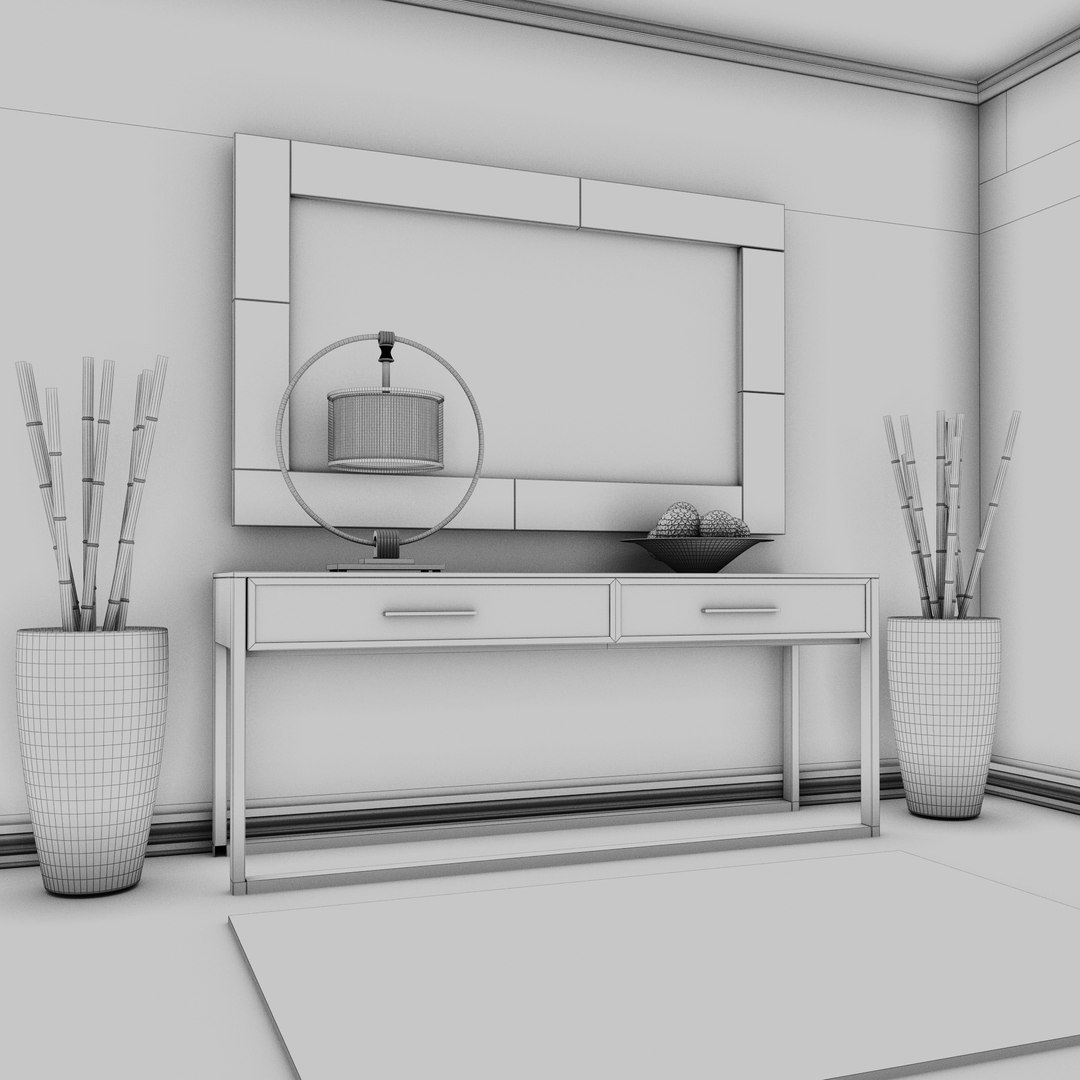 3D Model Living Room Wood Mirror Table Set - TurboSquid 1789637