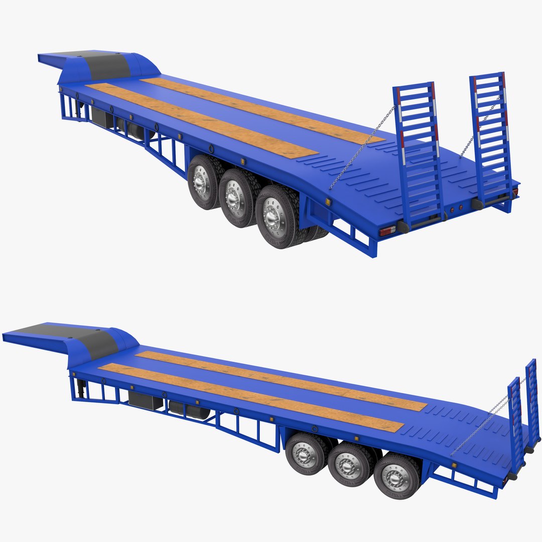 3D model Lowboy Trailer - Blue - TurboSquid 1914202