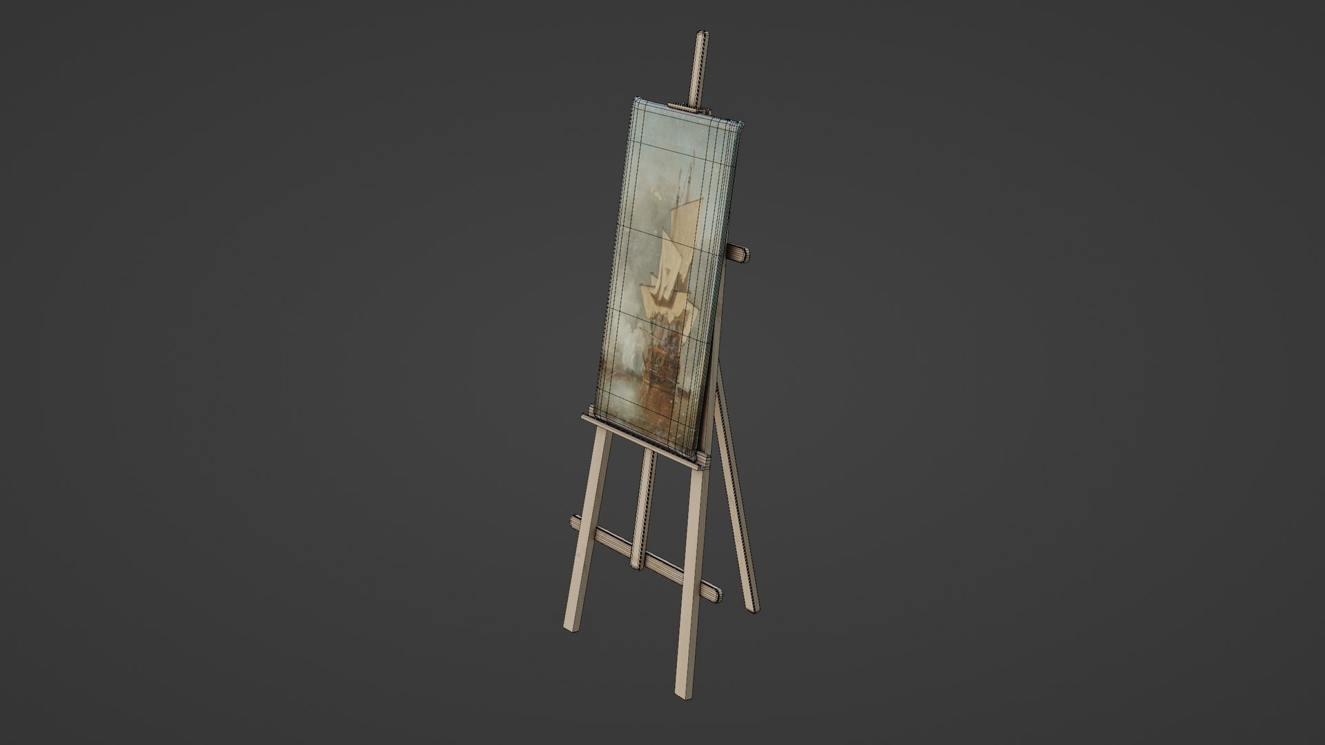 Wooden Easel With Oil Painting Of A Ship VR-Ready 3D Model Model ...